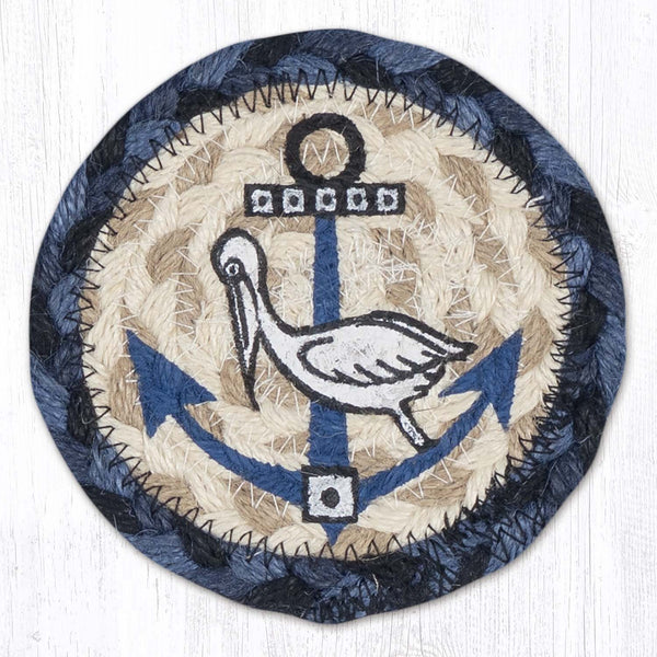 IC-443 Coastal Pelican on Anchor Individual Coaster | The Braided Rug Place