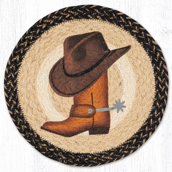 MSPR-9-093 Cowboy Hat & Boot10" Trivet | The Braided Rug Place