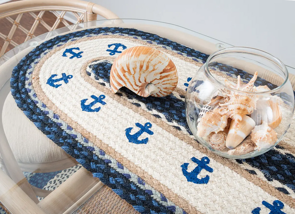 TR-443 Anchor Oval Table Runner | The Braided Rug Place