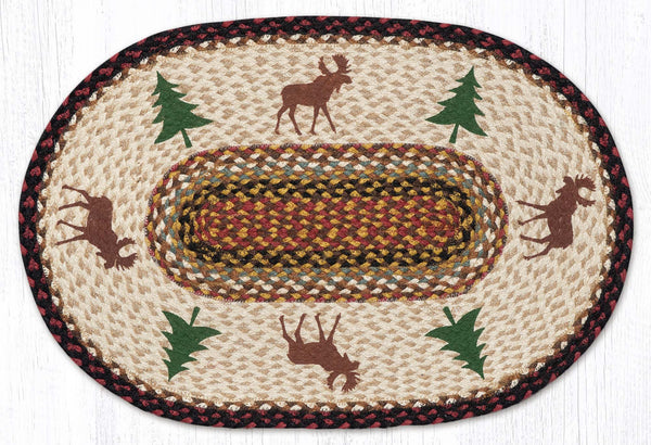 OP-319 Moose & Tree Oval Rug | The Braided Rug Place