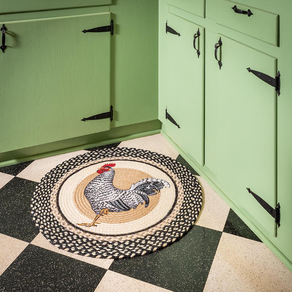 RP-430 Rooster Round Rug | The Braided Rug Place