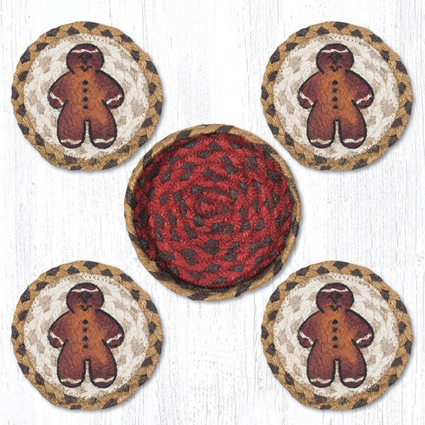 CNB-111 Gingerbread Man Coasters In A Basket | The Braided Rug Place