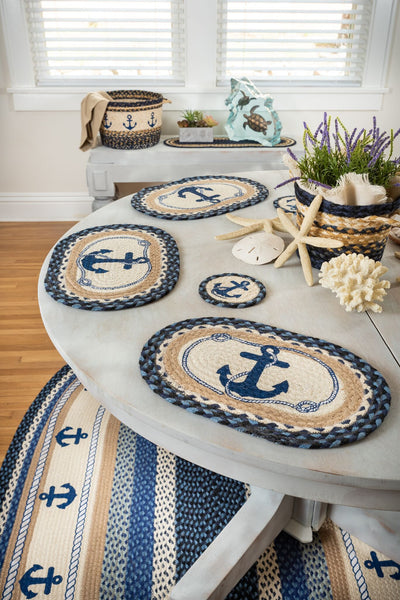 MSP-443 Navy Anchor Swatch 10"x15" | The Braided Rug Place