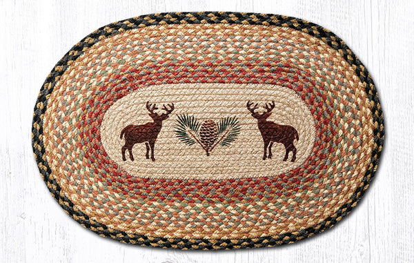OP-057 Deer Pinecone Oval Rug | The Braided Rug Place