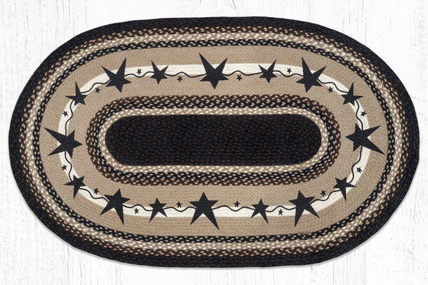OP-313 Primitive Star Black Oval Rug | The Braided Rug Place