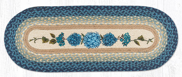TR-362 Blue Hydrangea Oval Table Runner | The Braided Rug Place
