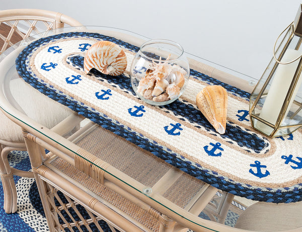 TR-443 Anchor Oval Table Runner | The Braided Rug Place