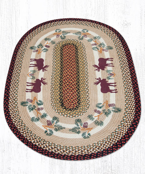 OP-019 Moose Pinecone Oval Rug | The Braided Rug Place