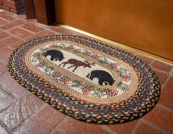 OP-043 Bear Moose Oval Rug | The Braided Rug Place