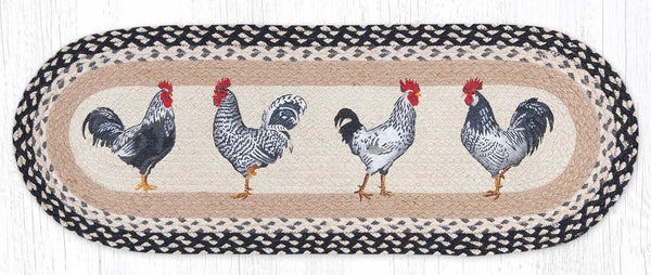 TR-430 Roosters Oval Table Runner | The Braided Rug Place
