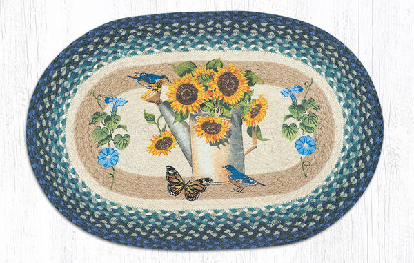 OP-568 Sunflower Water Can Oval Rug | The Braided Rug Place