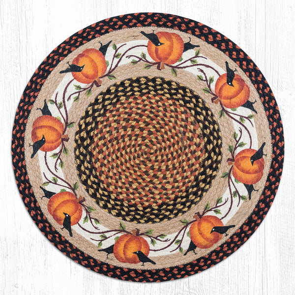 RP-222 Pumpkin Crow Round Rug | The Braided Rug Place