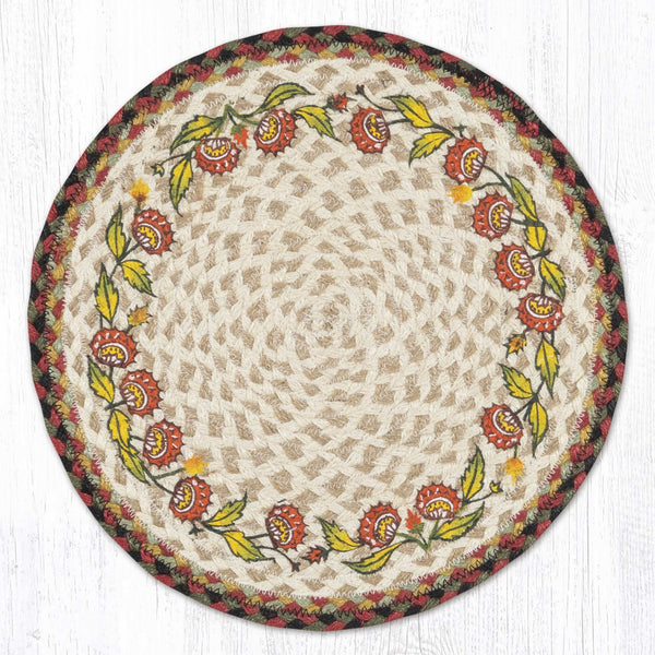 PM-RP-081 Holiday Floral Round Placemat | The Braided Rug Place