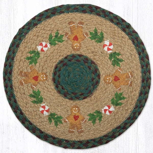 PM-RP-508 Gingerbread Man Round Placemat | The Braided Rug Place